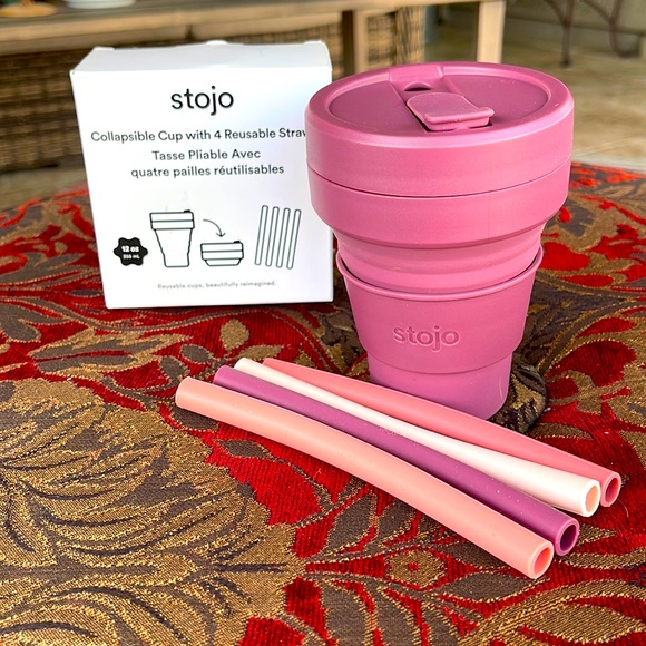 Stojo | Dining | Stojo Collapsible Cup With Lid 4 Reusable Straws Mauve ...
